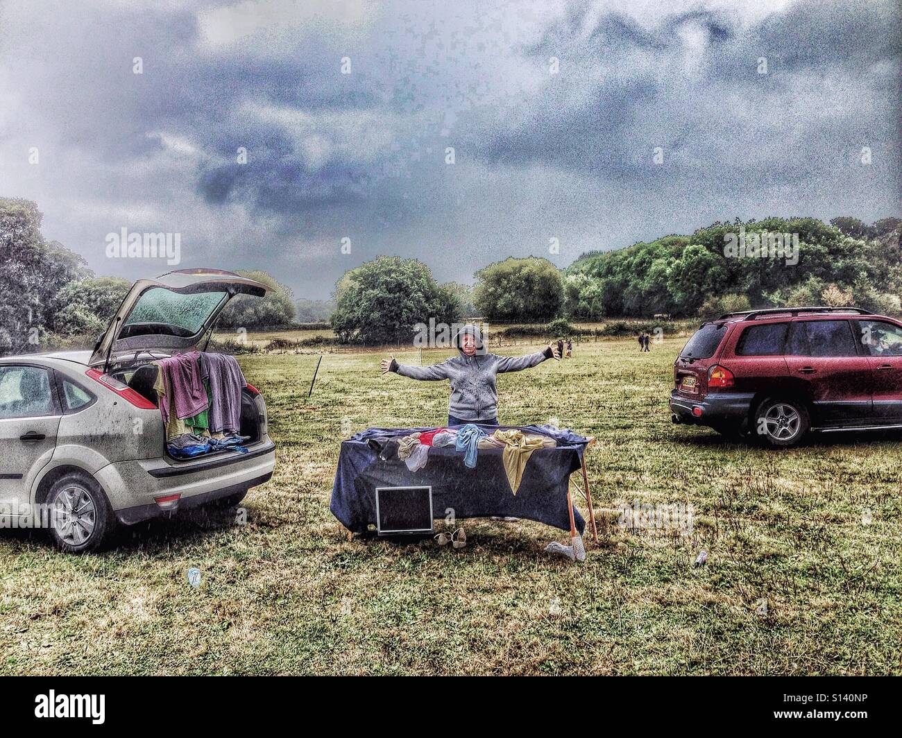 Rainy boot fair Stock Photo - Alamy