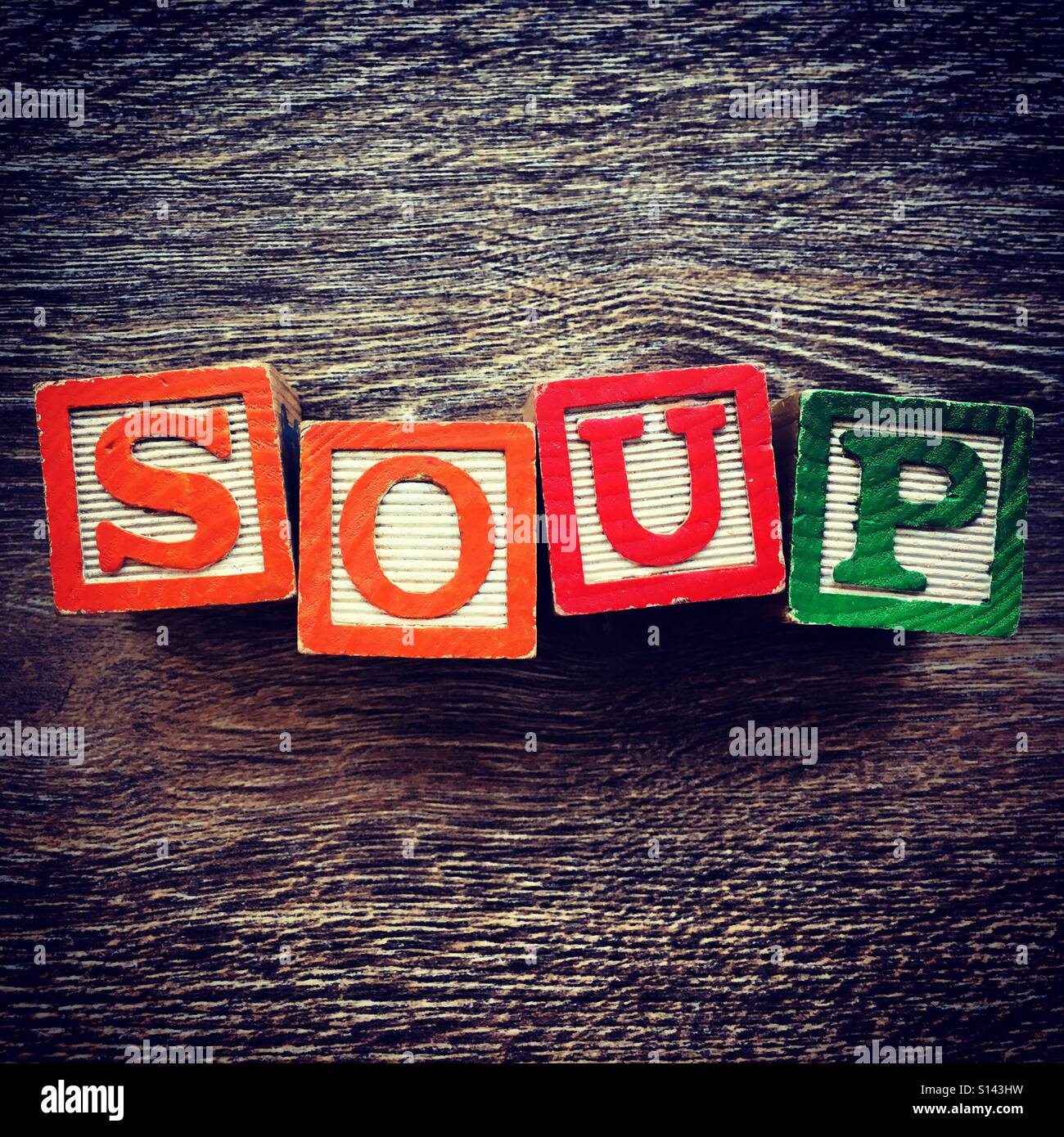 SOUP word written with wood block letter toys Stock Photo - Alamy