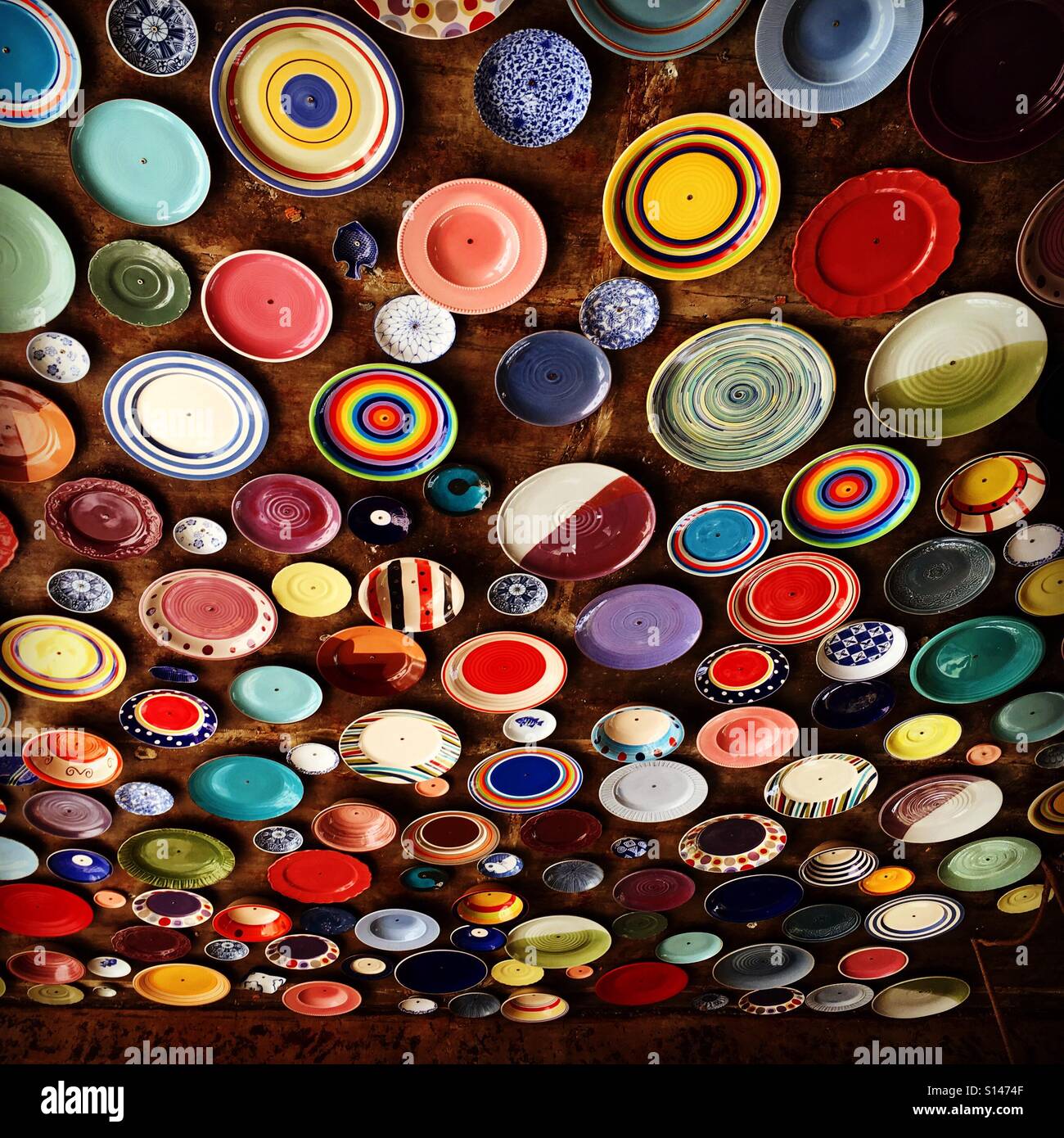 Ceiling decorated with variety designs of beautiful dishes Stock Photo ...