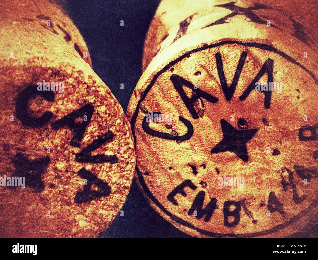 Two corks from cava bottles Stock Photo - Alamy