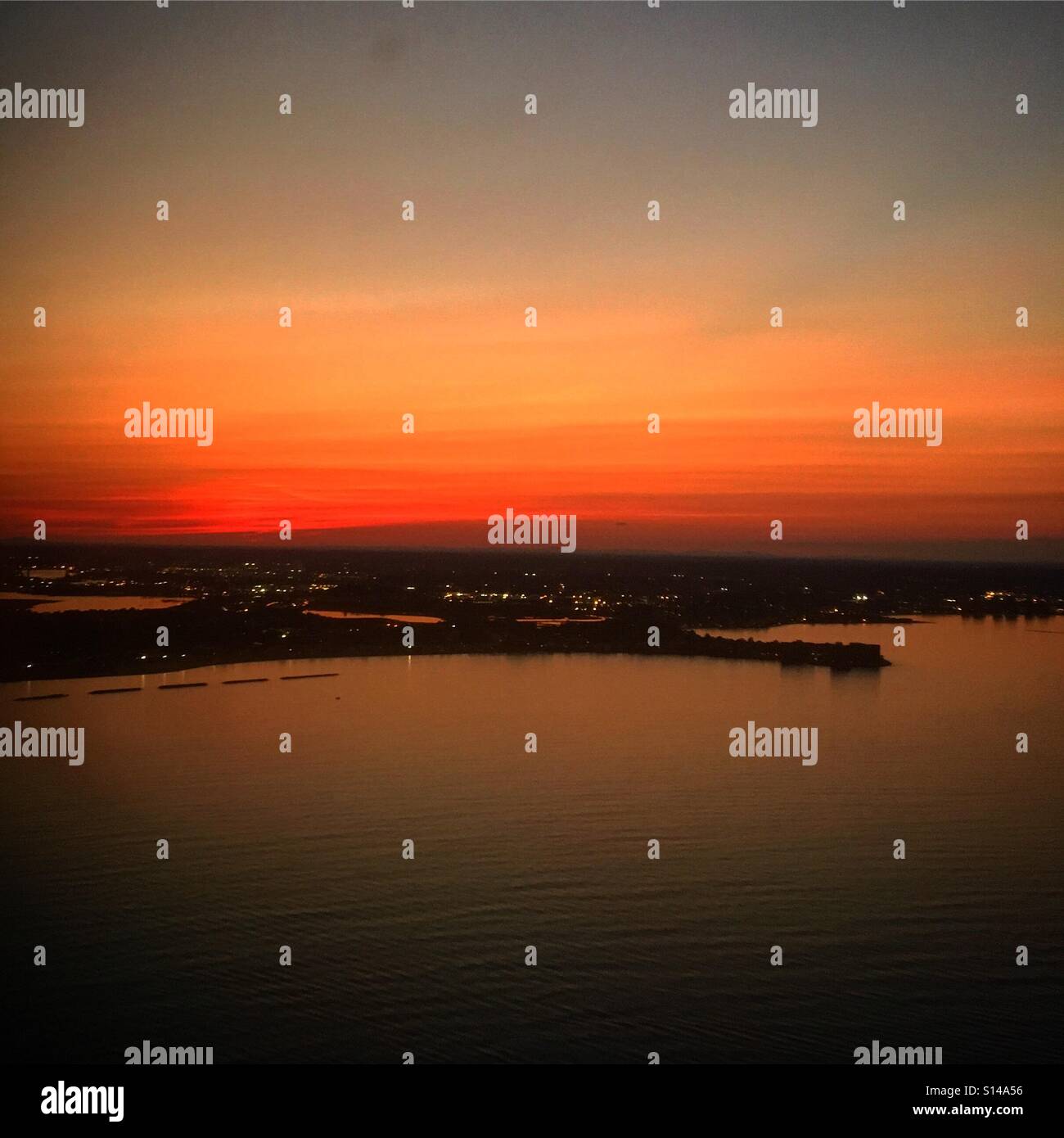 Boston Sunset From The Air Stock Photo - Alamy