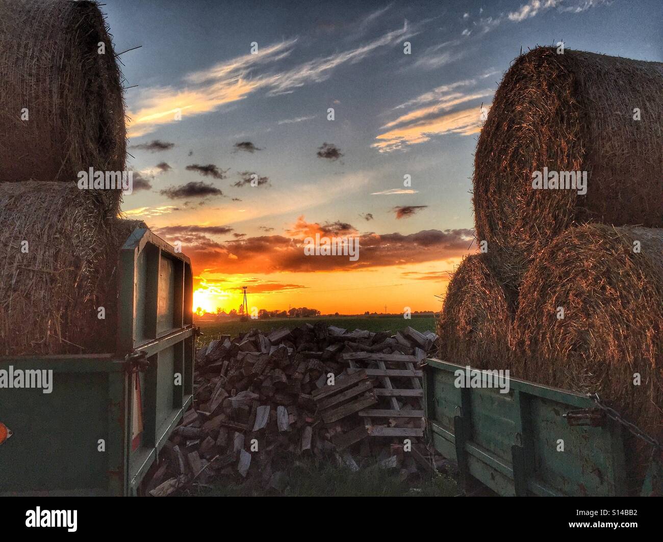 Sunset on Farm Stock Photo - Alamy