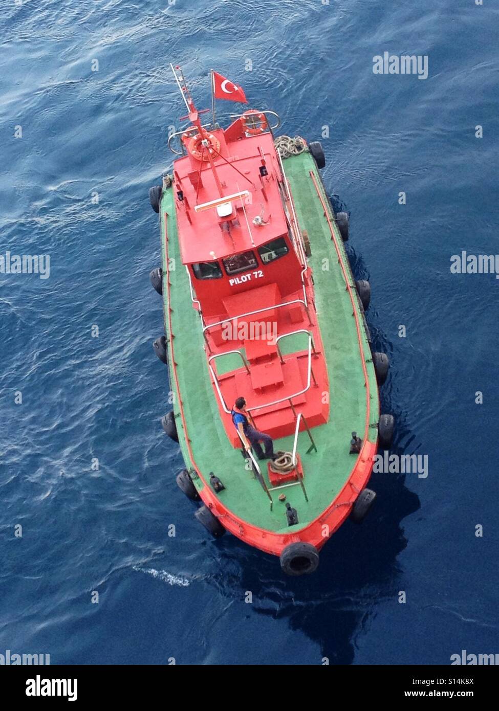 Harbour Pilot prepares to board cruise ship arriving at Turkish port ...