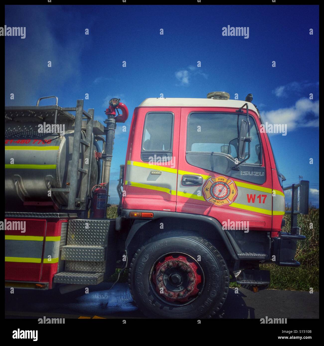 Fire truck on highway Stock Photo - Alamy