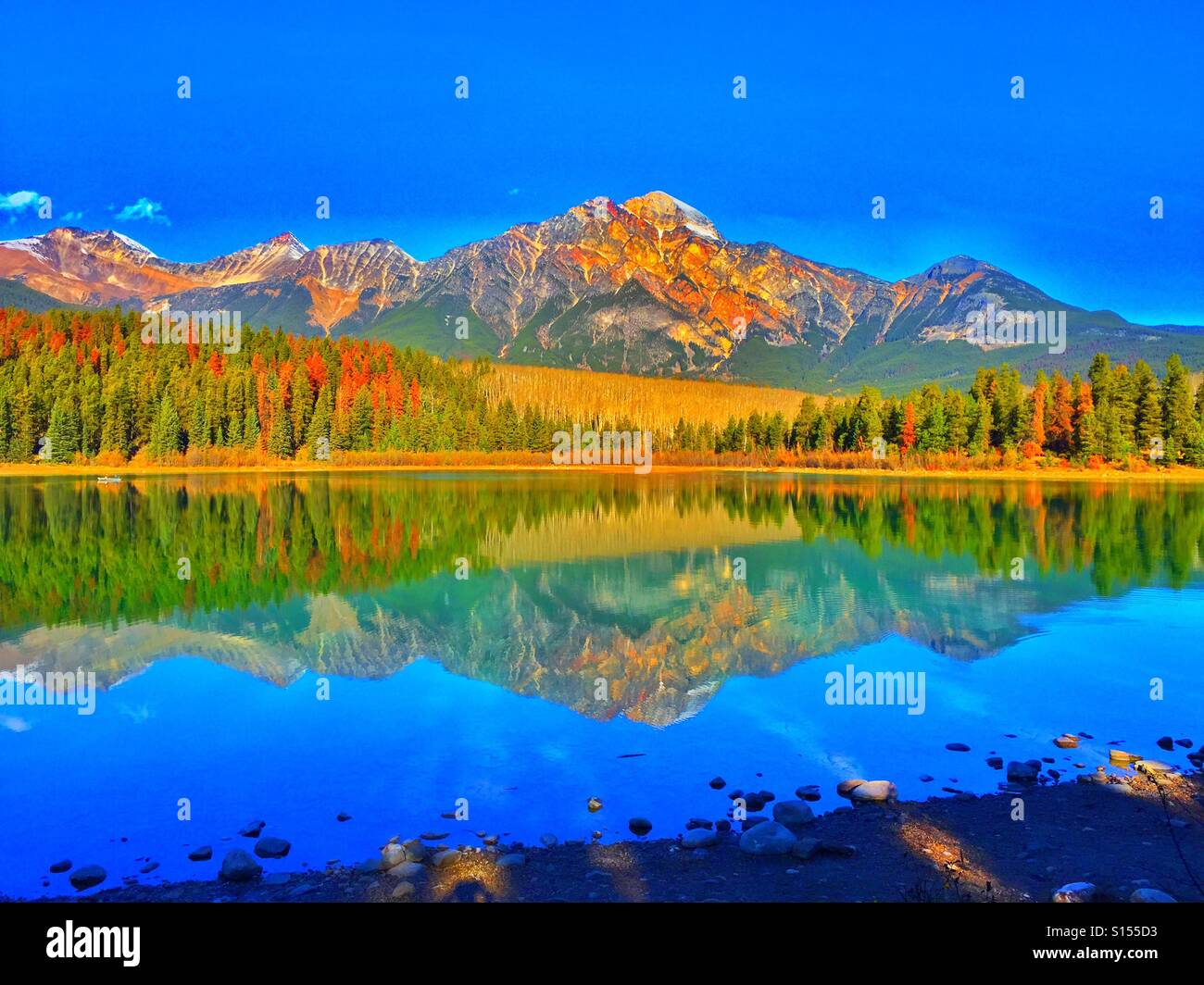 Pyramid Mountain and Pyramid Lake in Jasper National Park Stock Photo ...