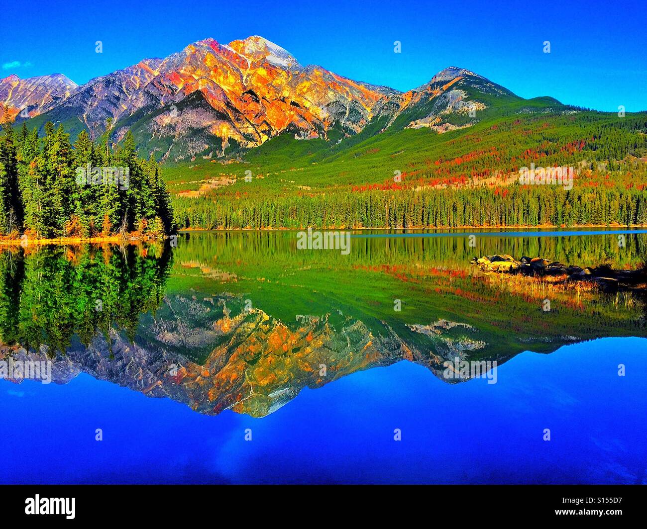 Pyramid Mountain and Pyramid Lake in Jasper National Park Stock Photo ...