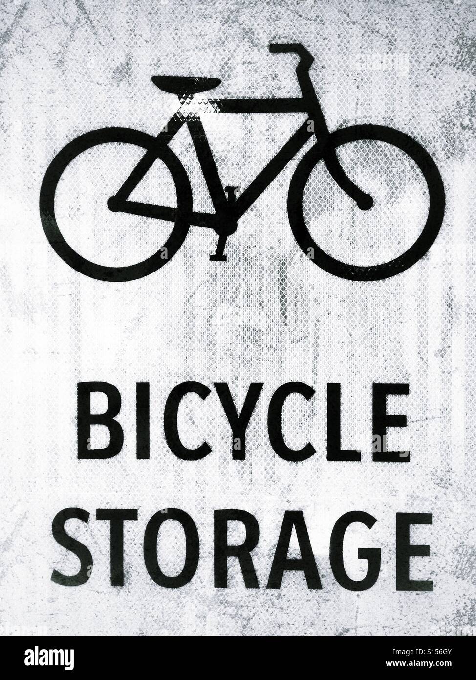 Bicycle storage sign Stock Photo - Alamy