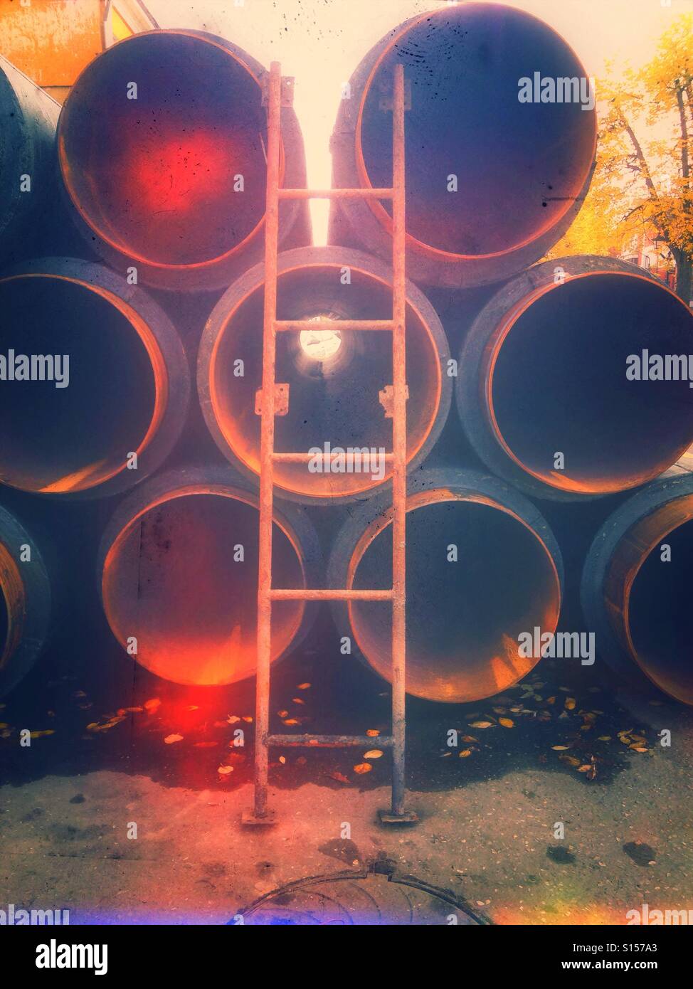 Water pipes and ladder Stock Photo - Alamy