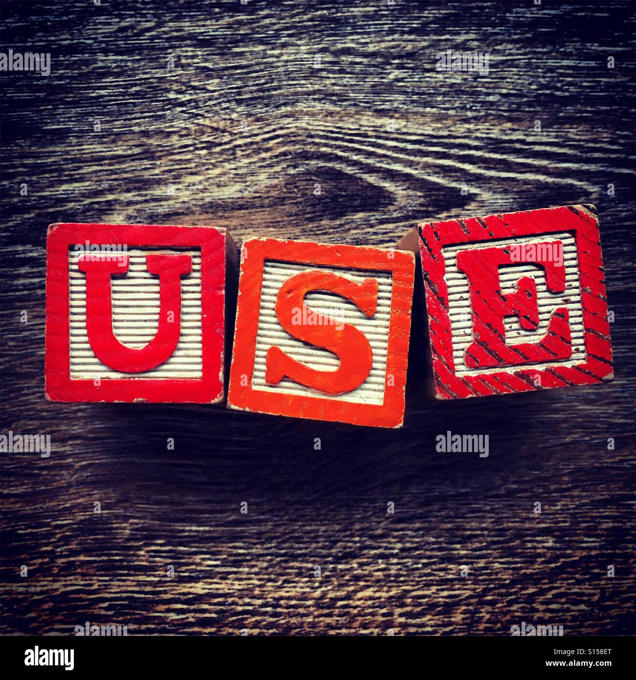 USE word written with wood block letter toys Stock Photo - Alamy