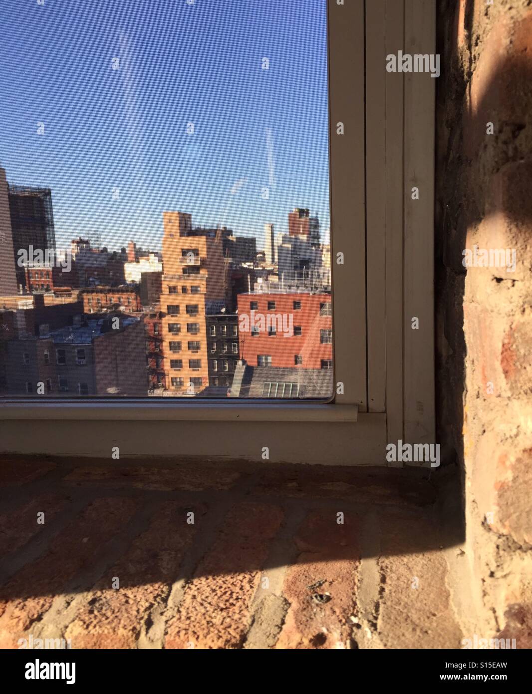 View out of window in New York City Chinatown Stock Photo - Alamy