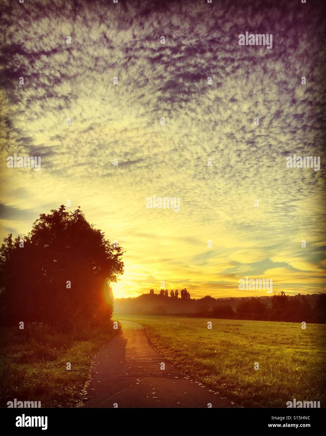 Sunrise on country road Stock Photo - Alamy