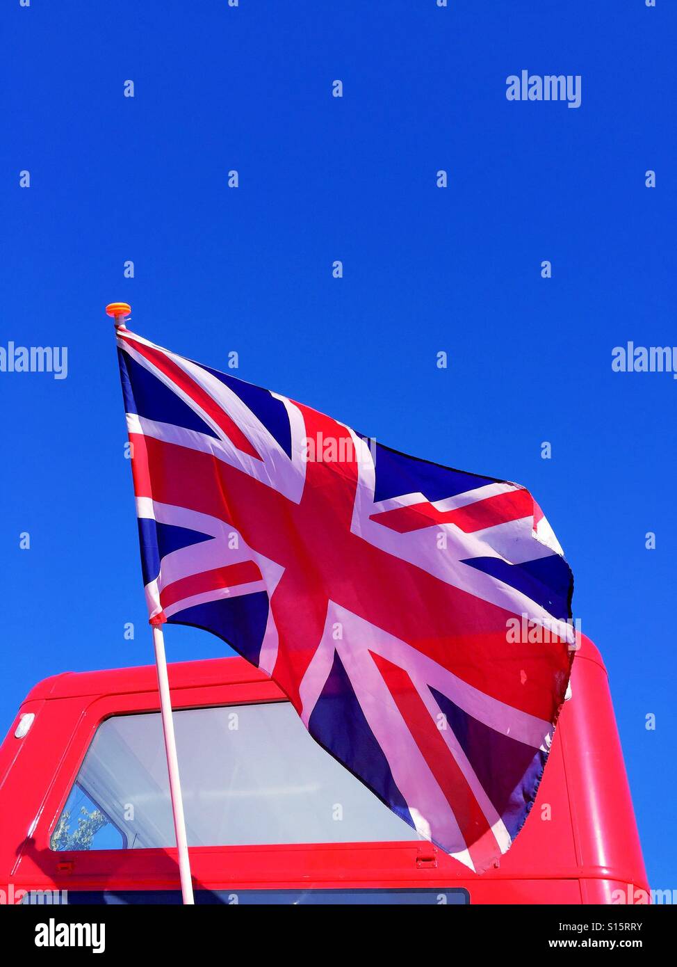 Union Jack and a dubble Decker bus Stock Photo - Alamy