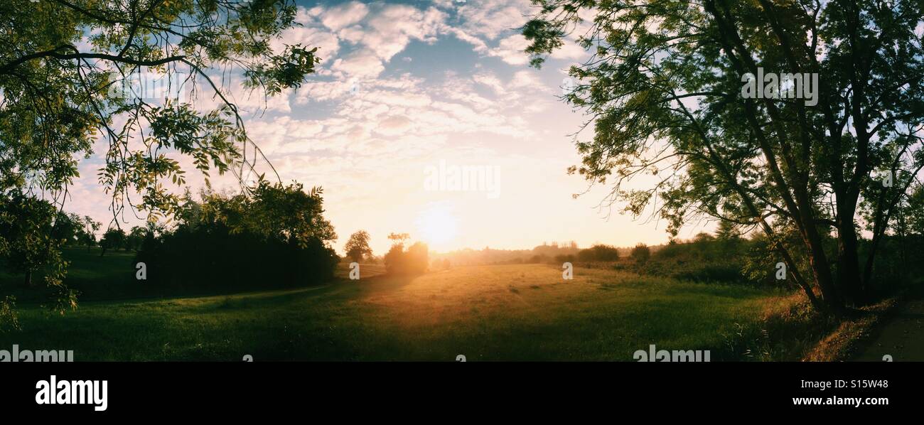 Rural sunrise landscape panorama Stock Photo - Alamy