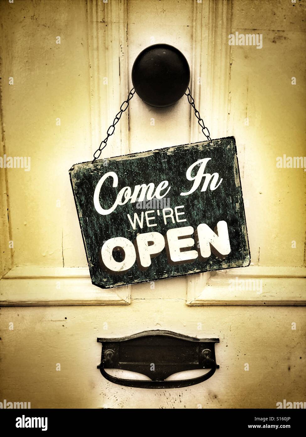 Shop open sign on door Stock Photo - Alamy