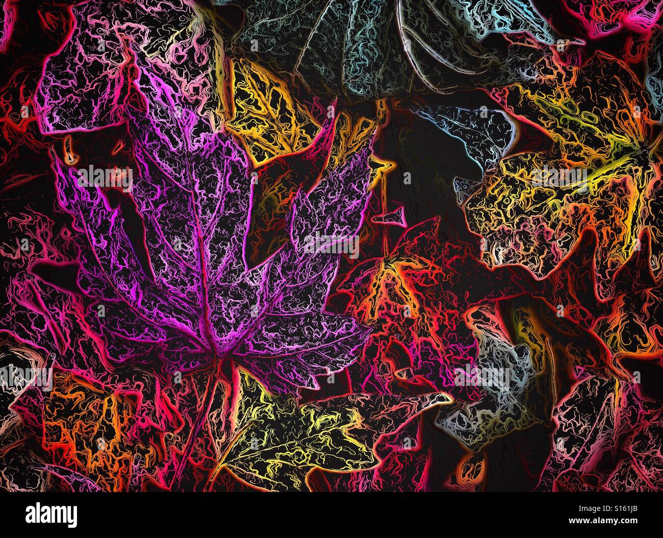 An abstract image of brightly colored leaves in neon colors Stock Photo ...