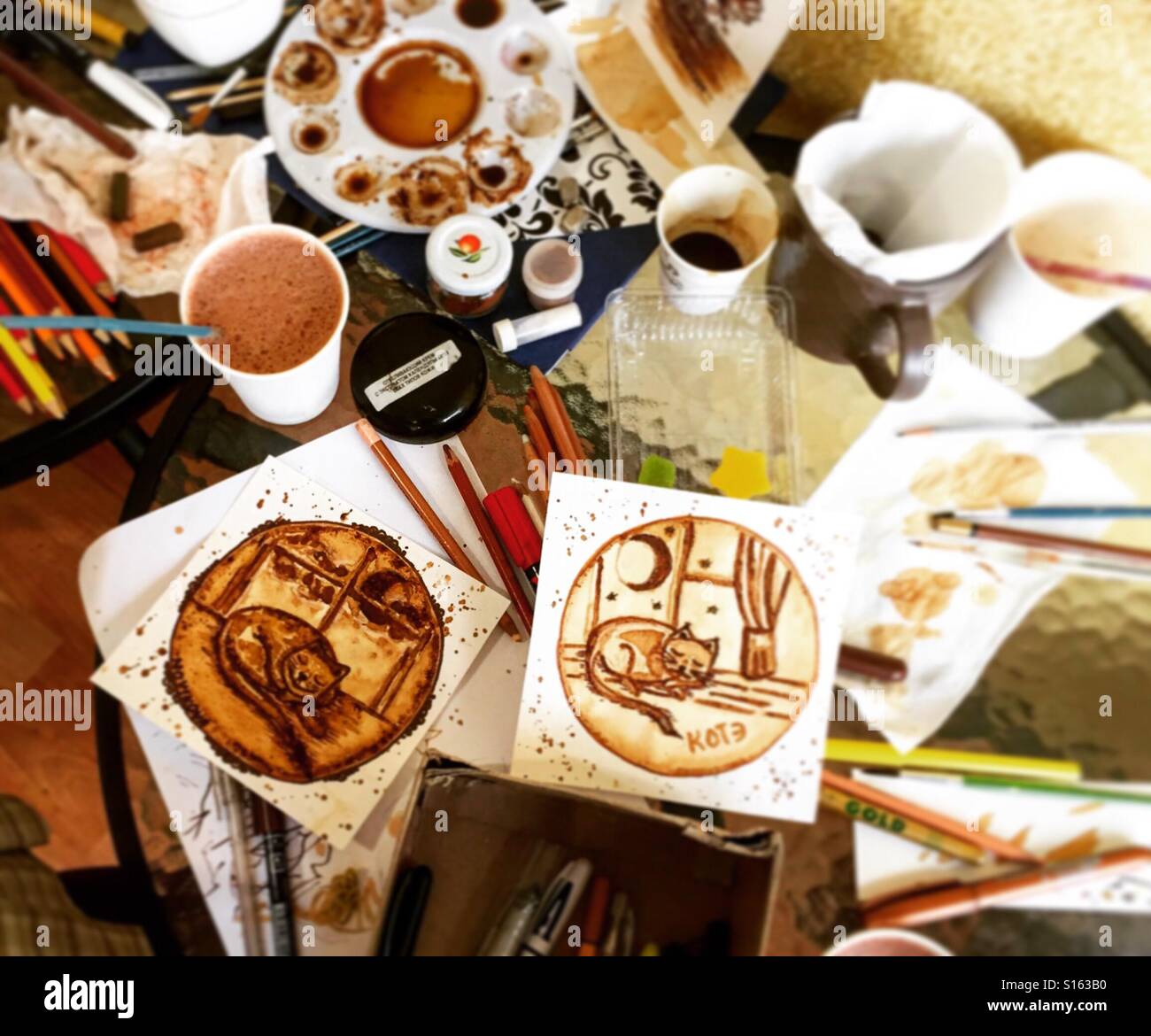 Coffee art, painting using coffee Stock Photo - Alamy