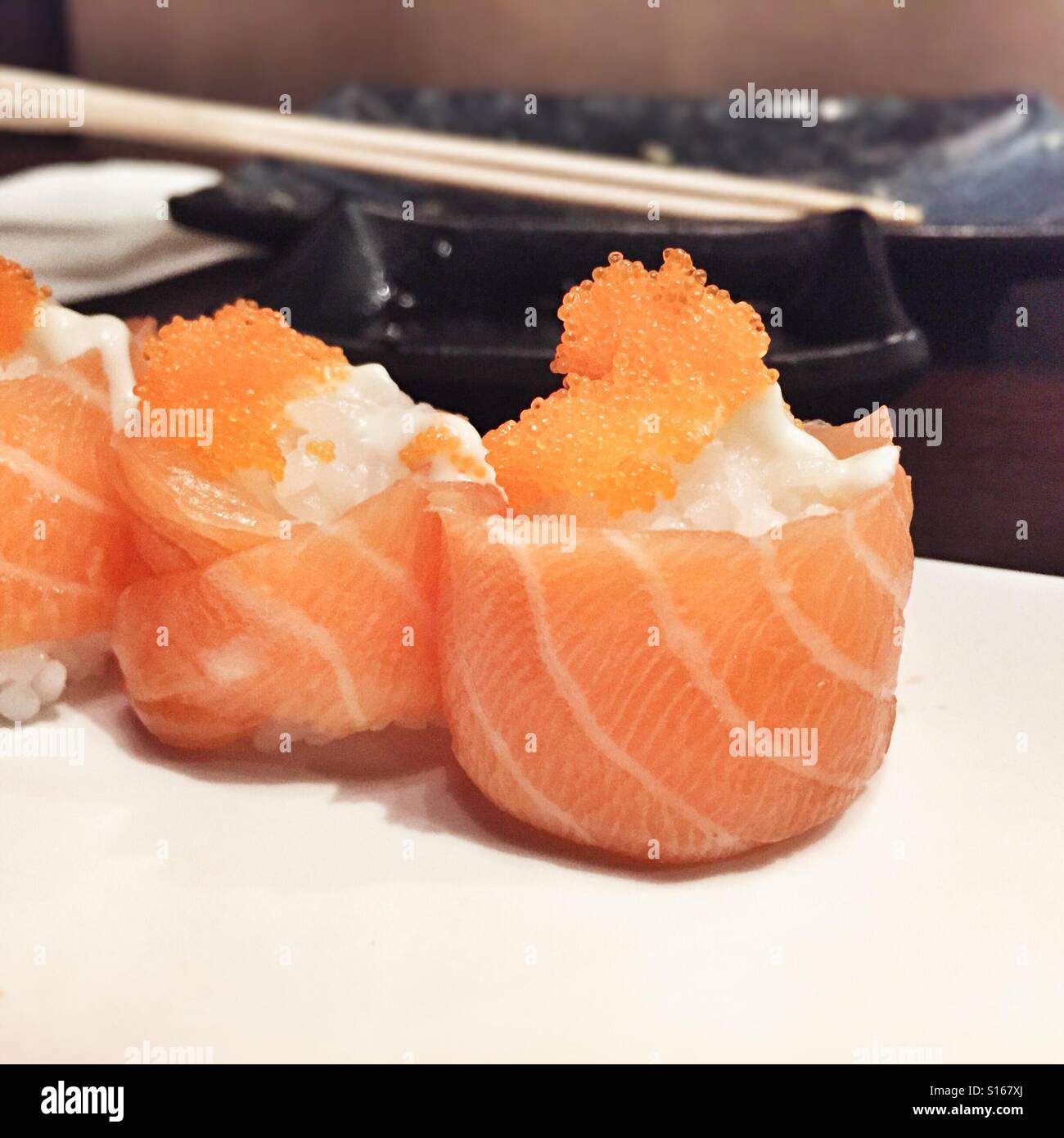 Salmon rose sushi Stock Photo - Alamy