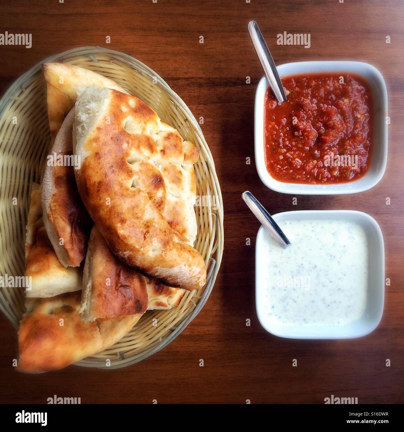 Turkish flatbread with dips Stock Photo - Alamy