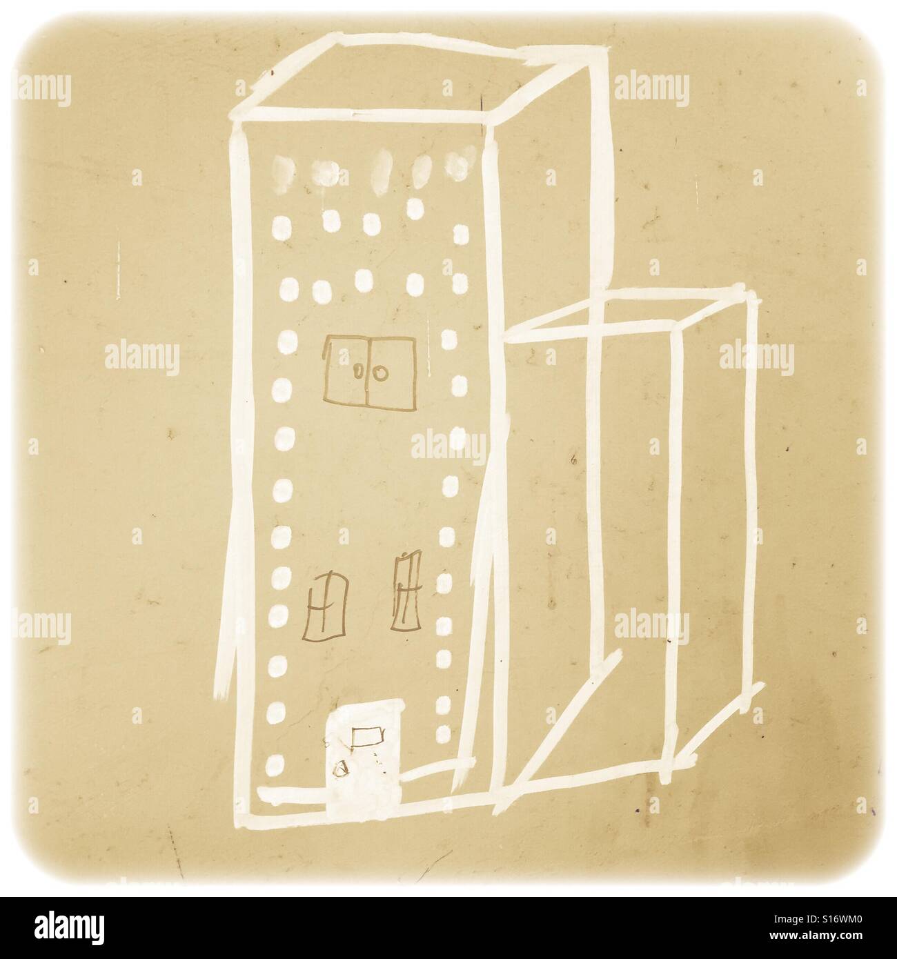 Child-like graffiti drawing of a building Stock Photo - Alamy