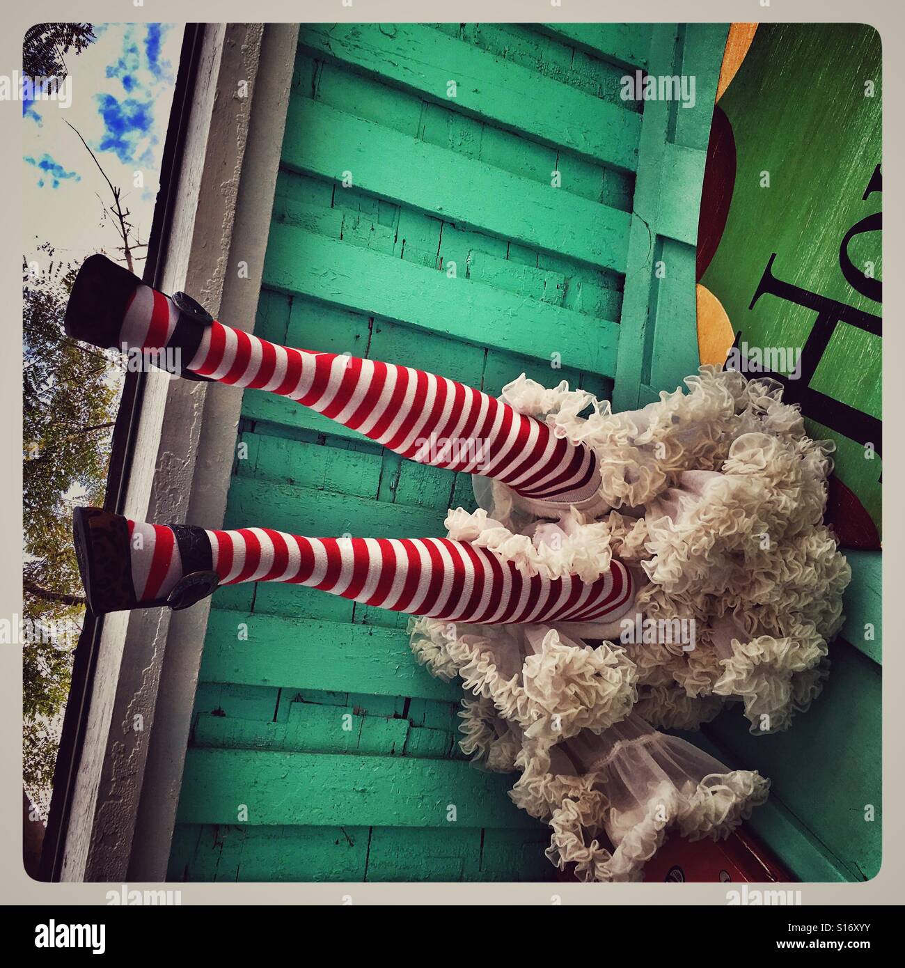 Two legs protruding from Vintage House in Solana Beach California in ...