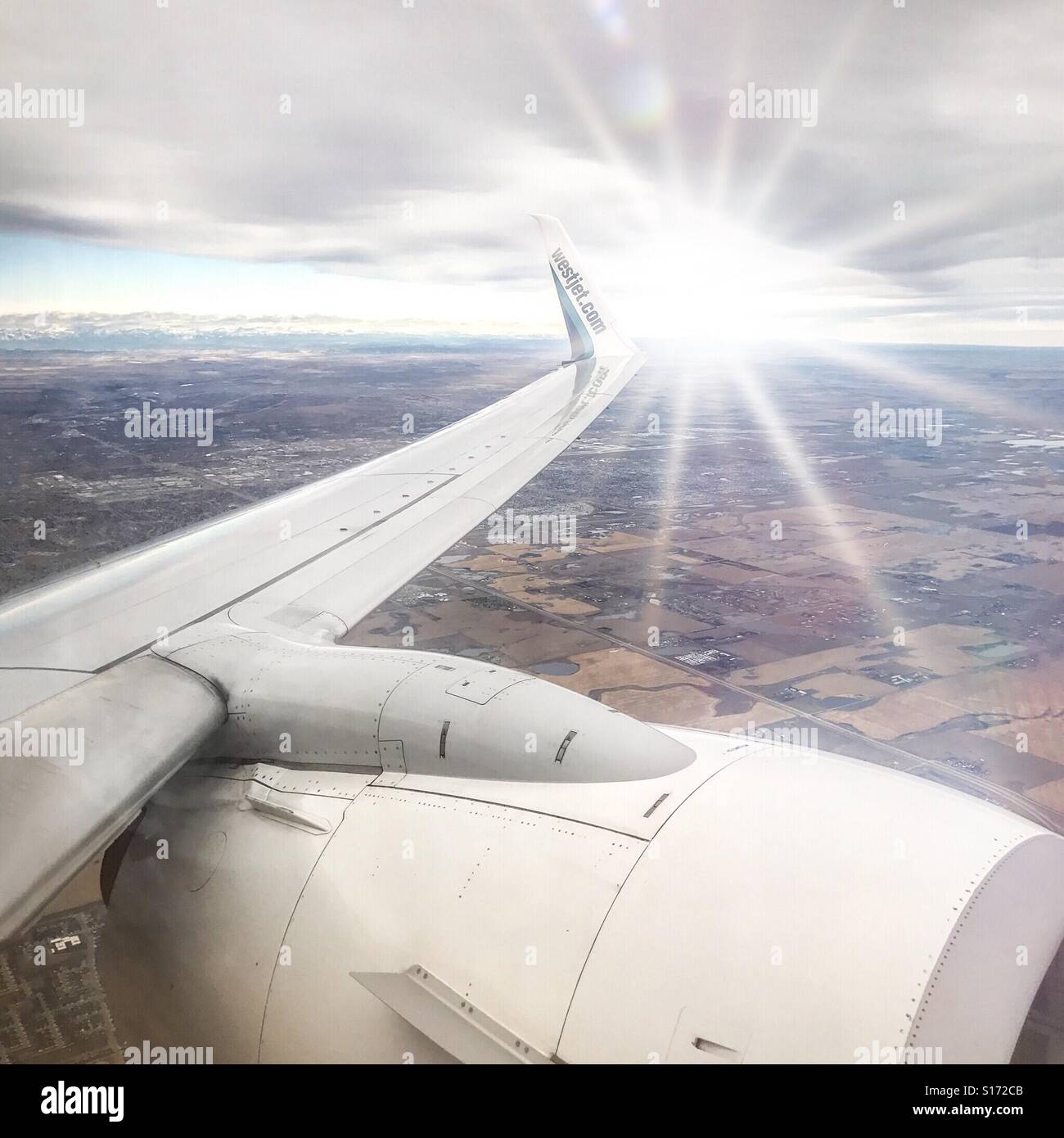 The view over Calgary, Canada, toward the Rocky Mountains from a ...