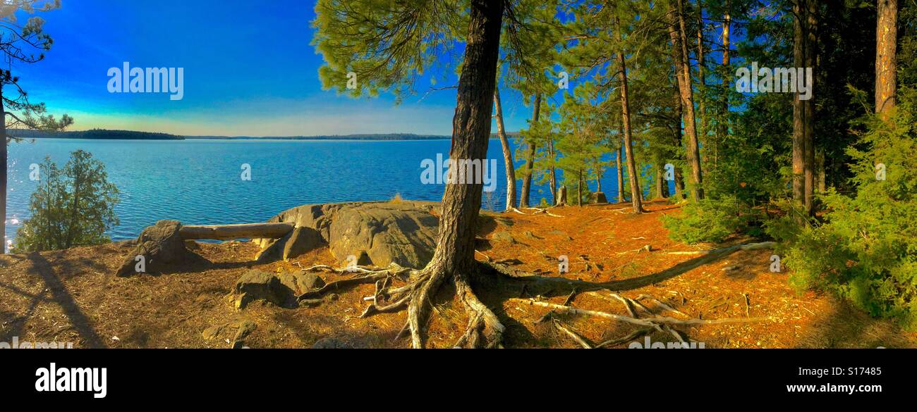 Log Rock Outcrop Bench At Forest Lake Stock Photo - Alamy
