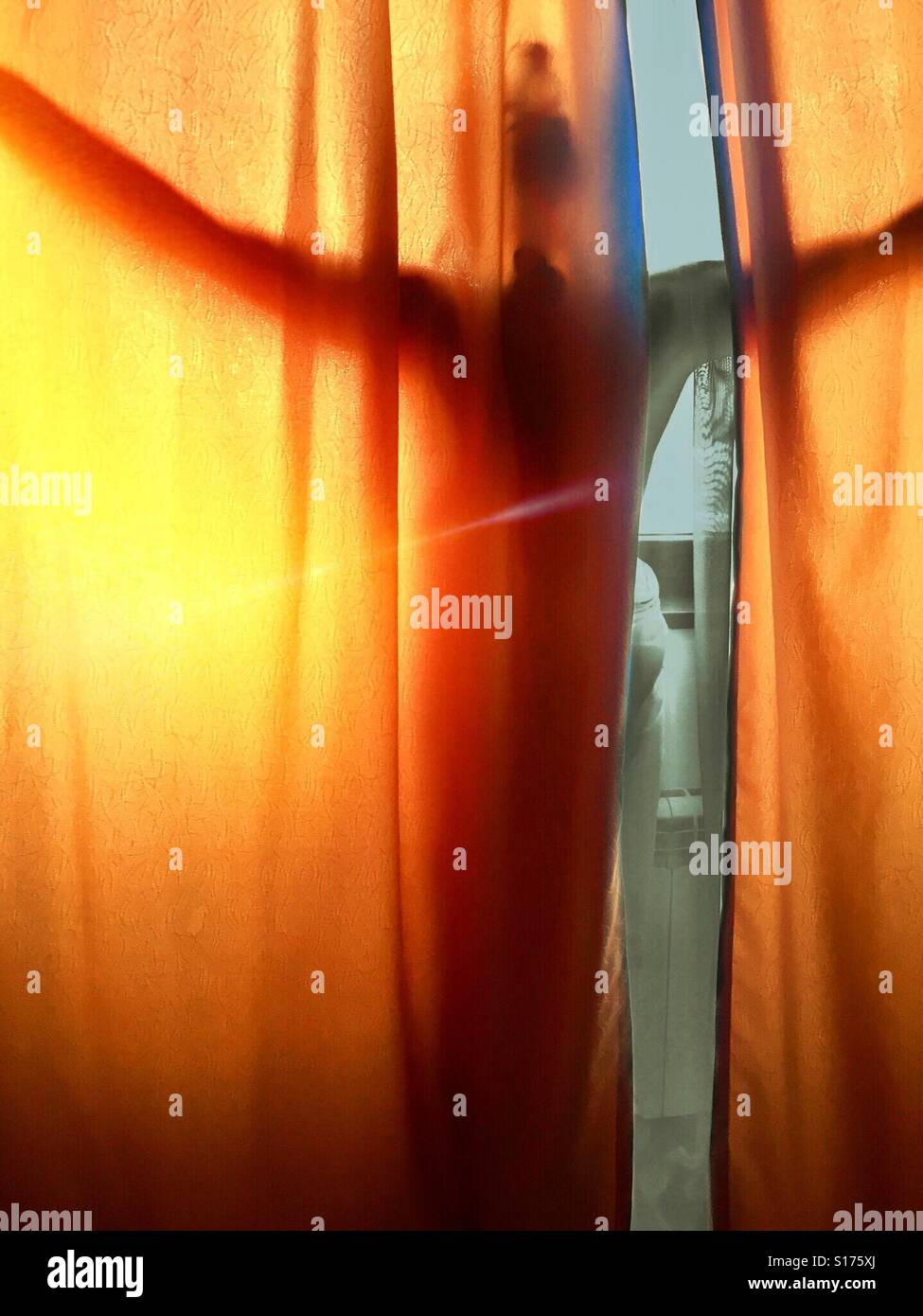 Silhouette woman behind curtain hi-res stock photography and images - Alamy