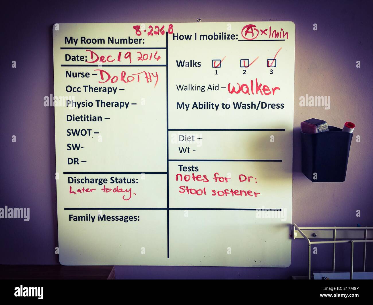 Status report, on the wall of a patients’ ward in a medical facility ...