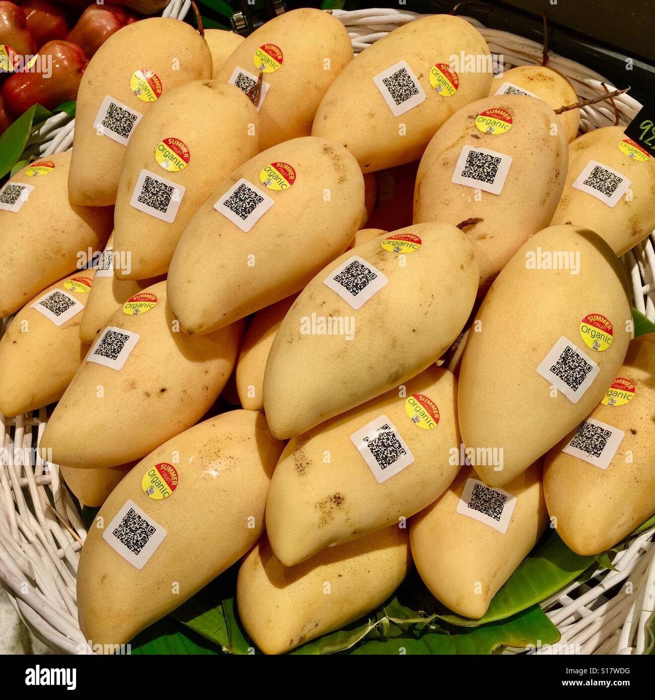 Organic mango with scan code selling in the supermarket, Bangkok Stock ...