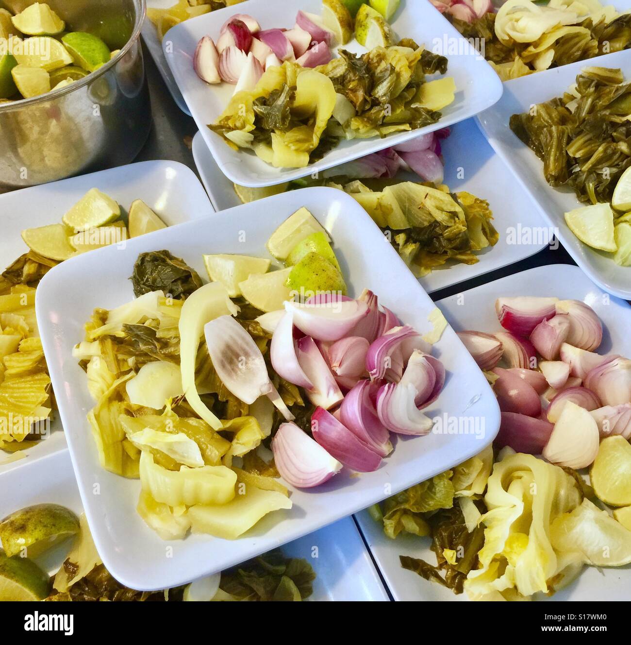 Thai condiments for northern style curry noodle (Khao Soi), Phrae ...