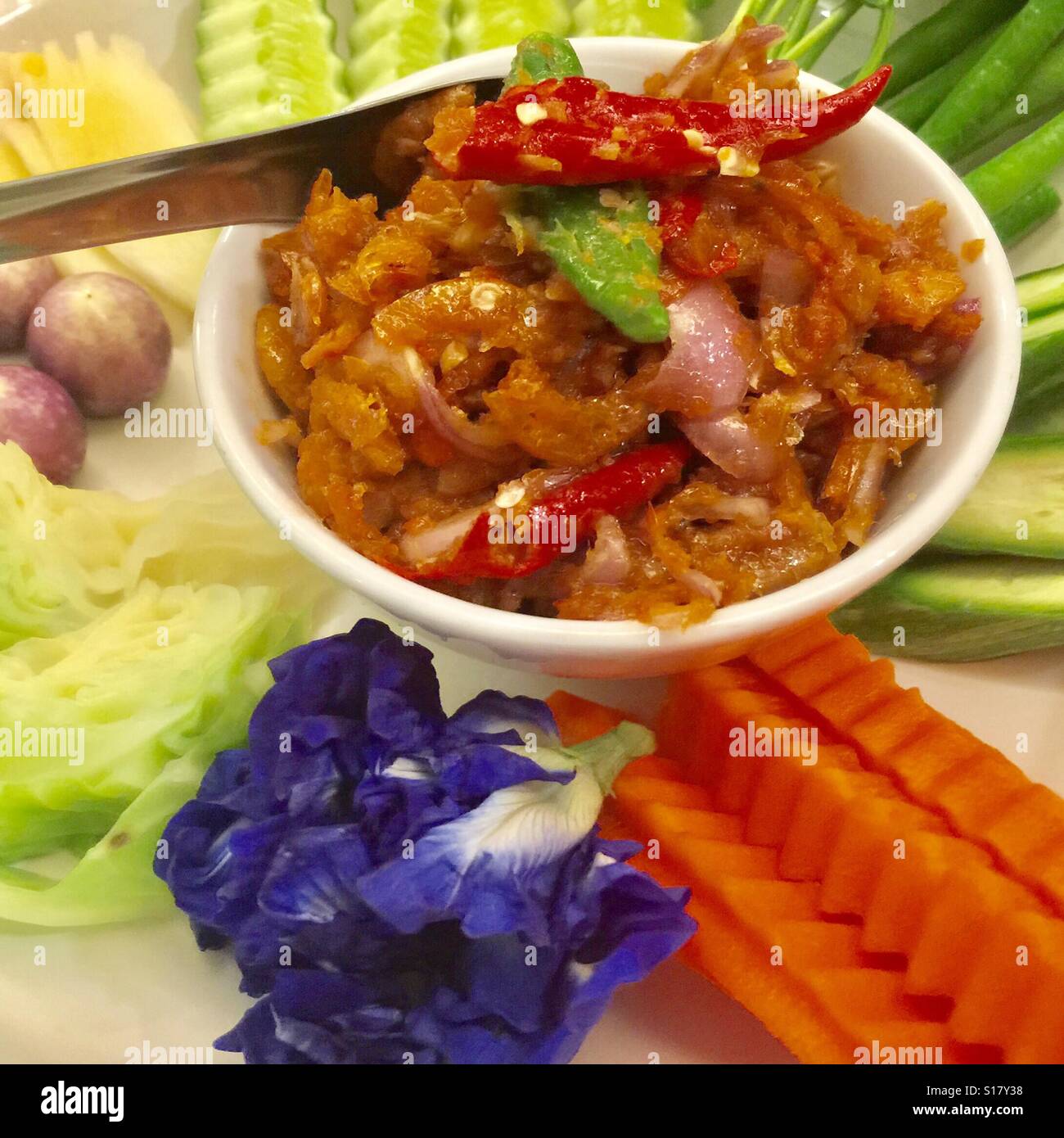 Nam Prik Gnoog Sod - Thai dried shrimp chili dip served with Thai fresh ...