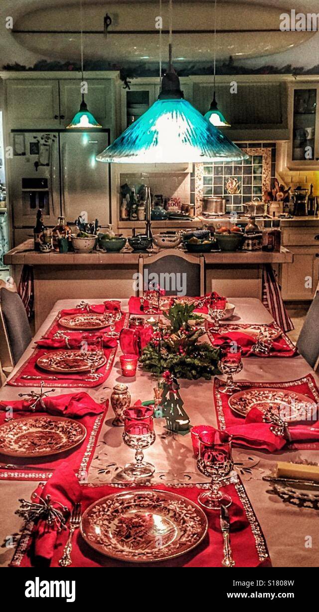 Table is all set and we're ready for a nice dinner Stock Photo - Alamy