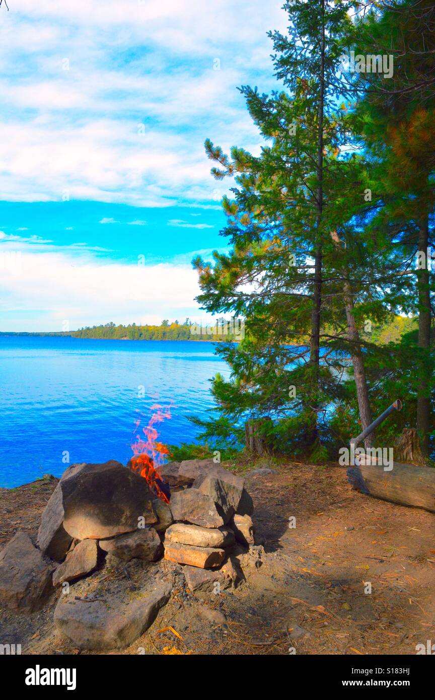 Orange Campfire Flames By Lakeshore Stock Photo - Alamy
