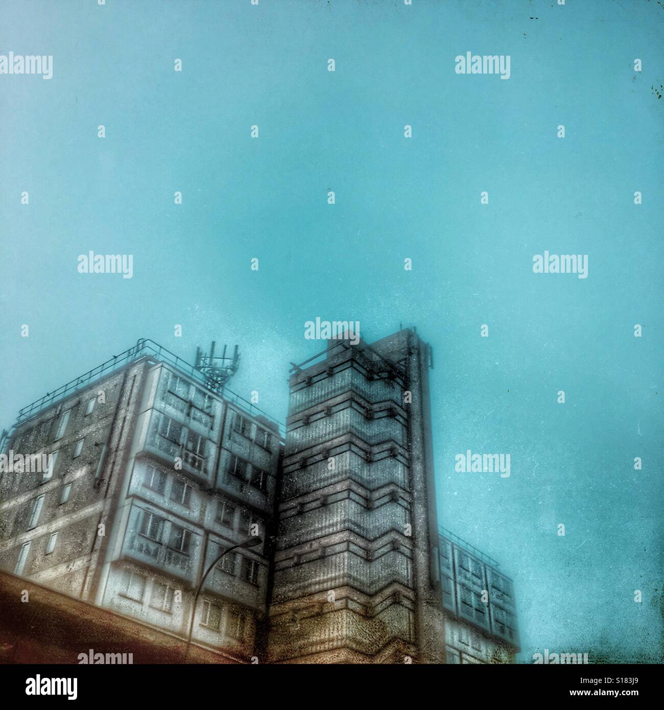 Tower block in fog Stock Photo - Alamy