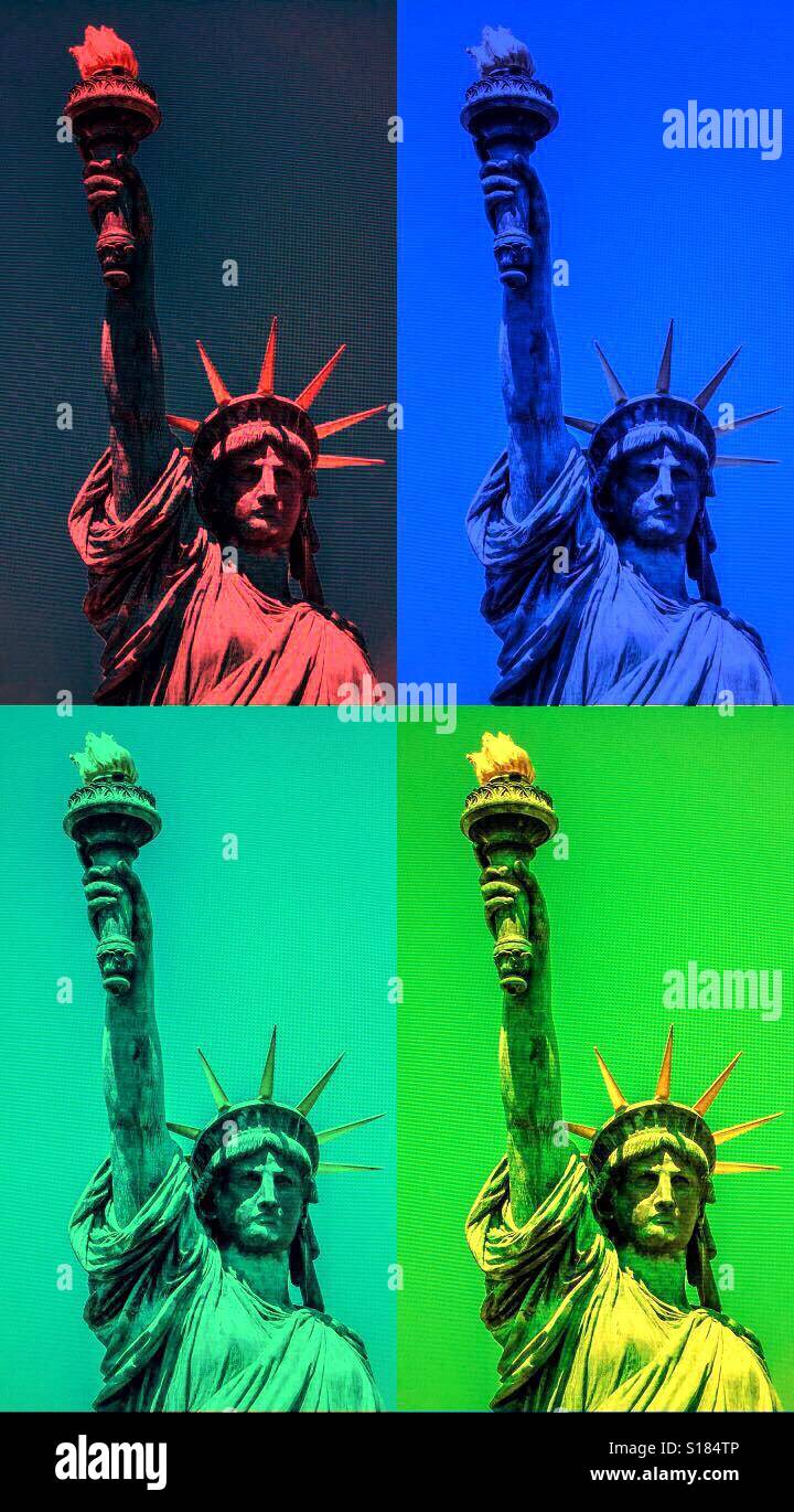 A colorful quadrant of photos of the Statue of Liberty Stock Photo - Alamy