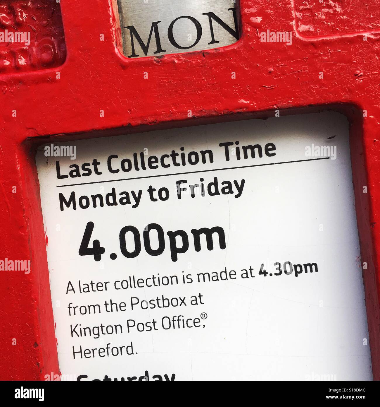 Royal Mail Post Box Collection Times U K Stock Photo Alamy