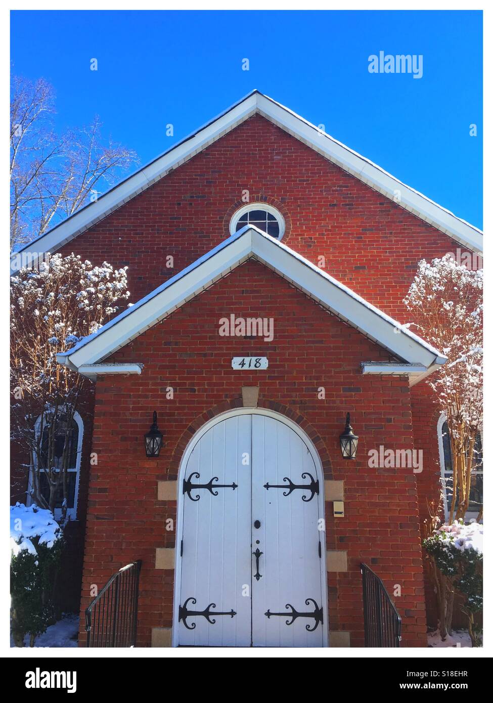 Snow day at church Stock Photo - Alamy