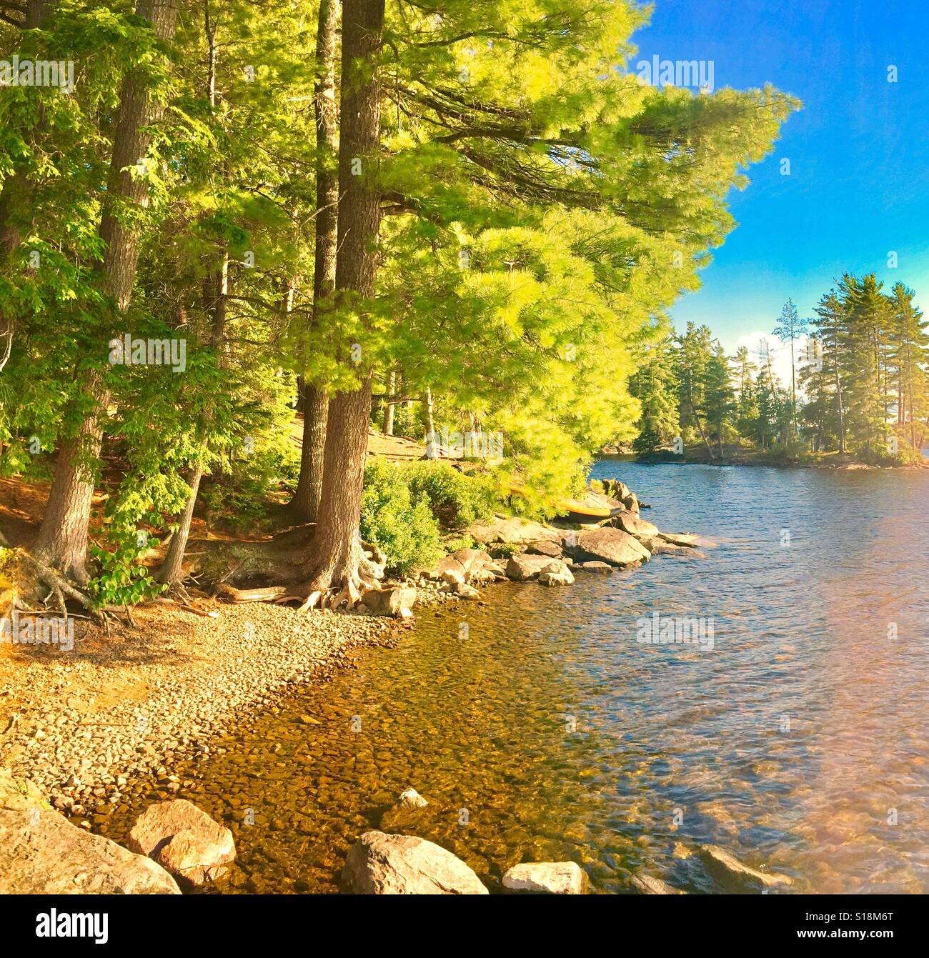Sunny Rock Beach At Lake Portrait Stock Photo - Alamy