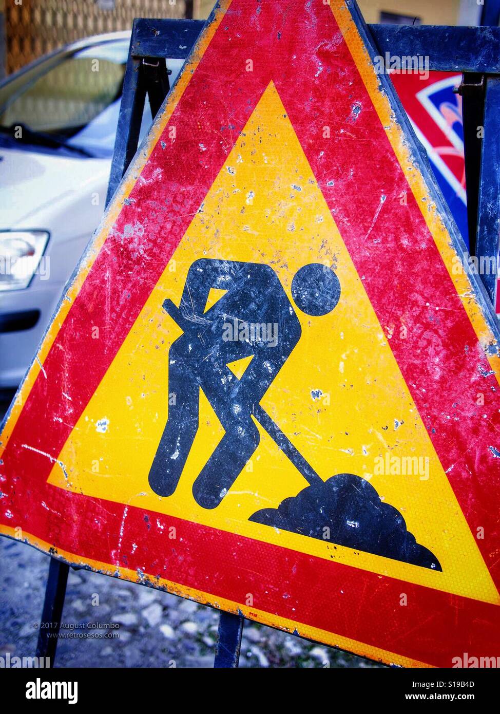 Men at work street sign Stock Photo - Alamy