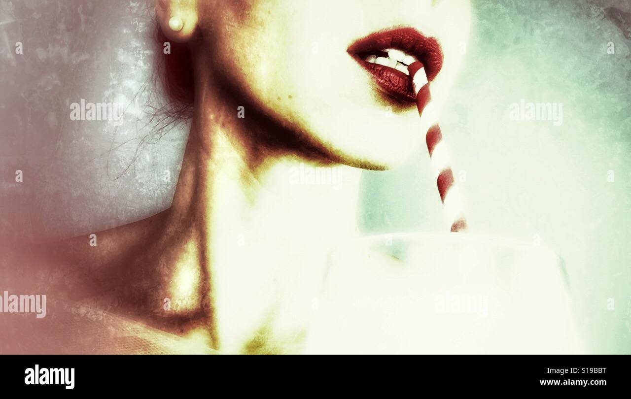 Lips woman drink straw hi-res stock photography and images - Alamy