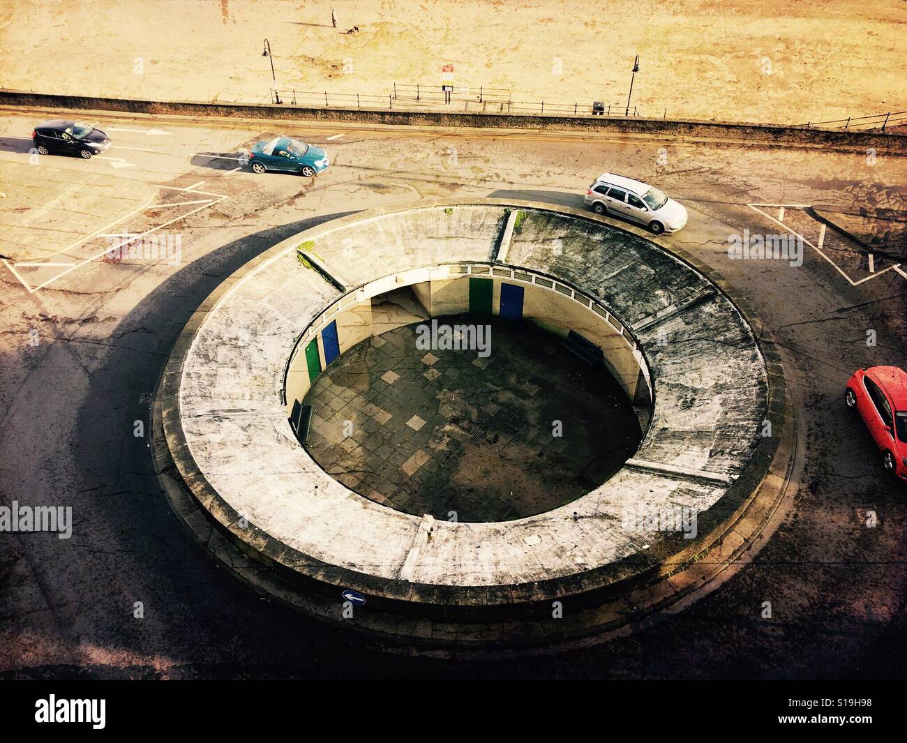 Circular, concrete subway hub viewed from above Stock Photo - Alamy