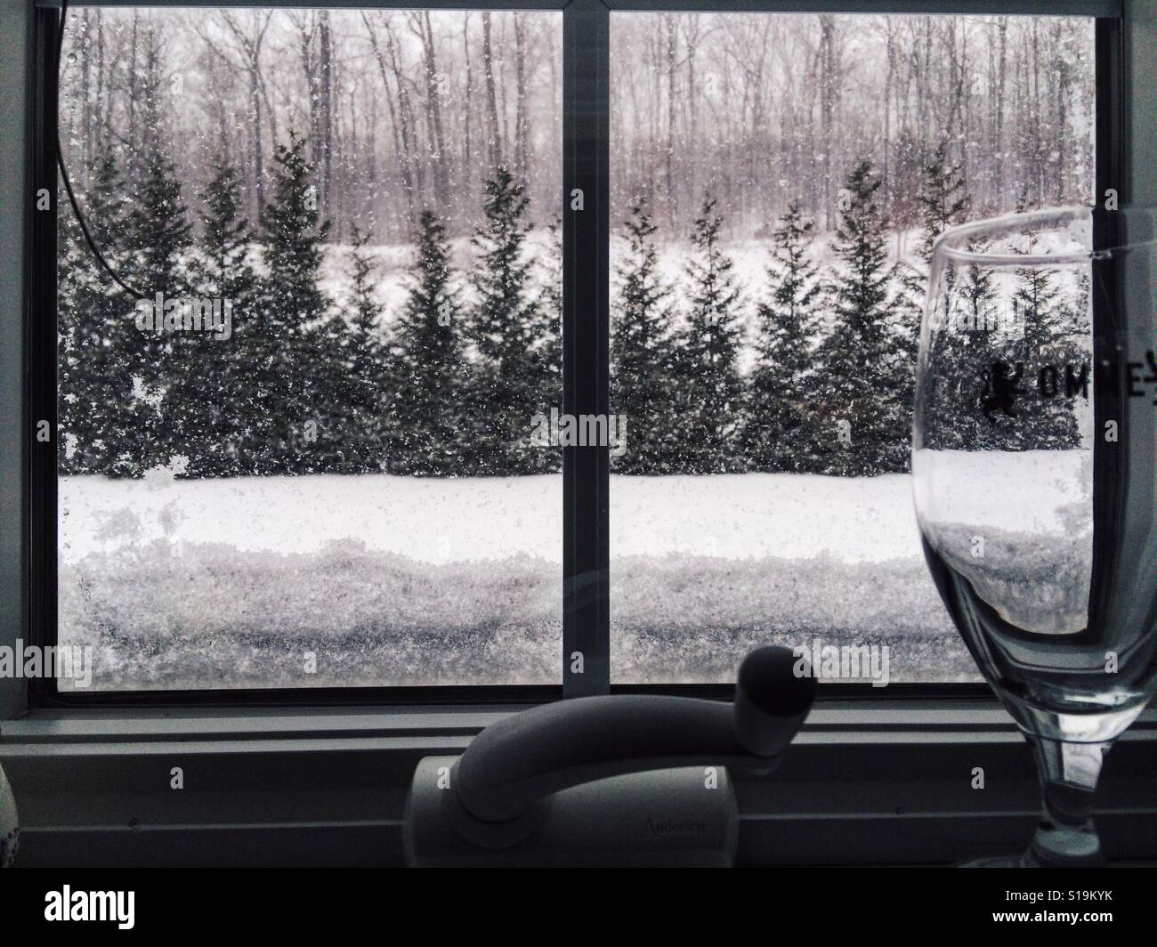 Looking Through A Window At Snow