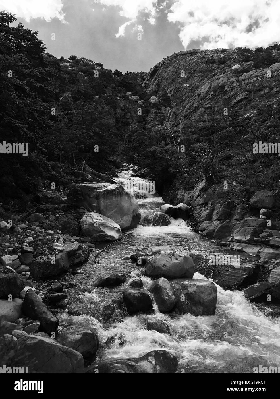 Black and white cascading river Stock Photo - Alamy