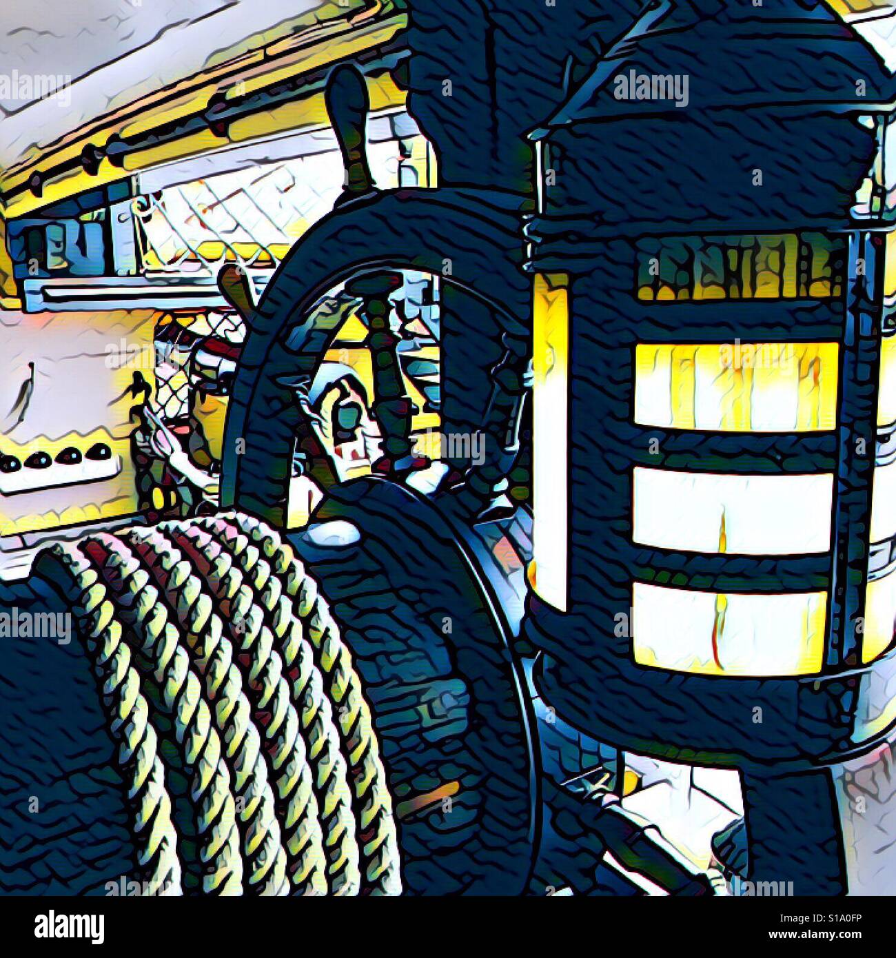 Lamp and wheel on the deck of HMS Victory Stock Photo - Alamy