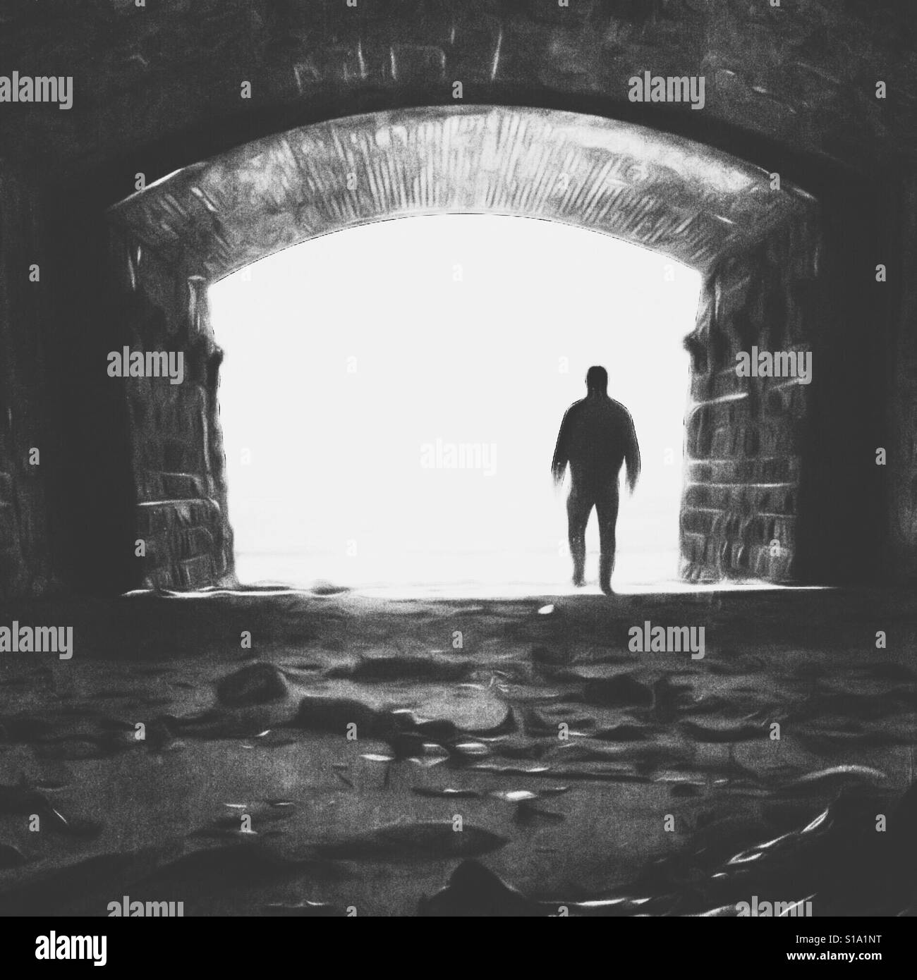 Person walking shadow Black and White Stock Photos & Images - Alamy