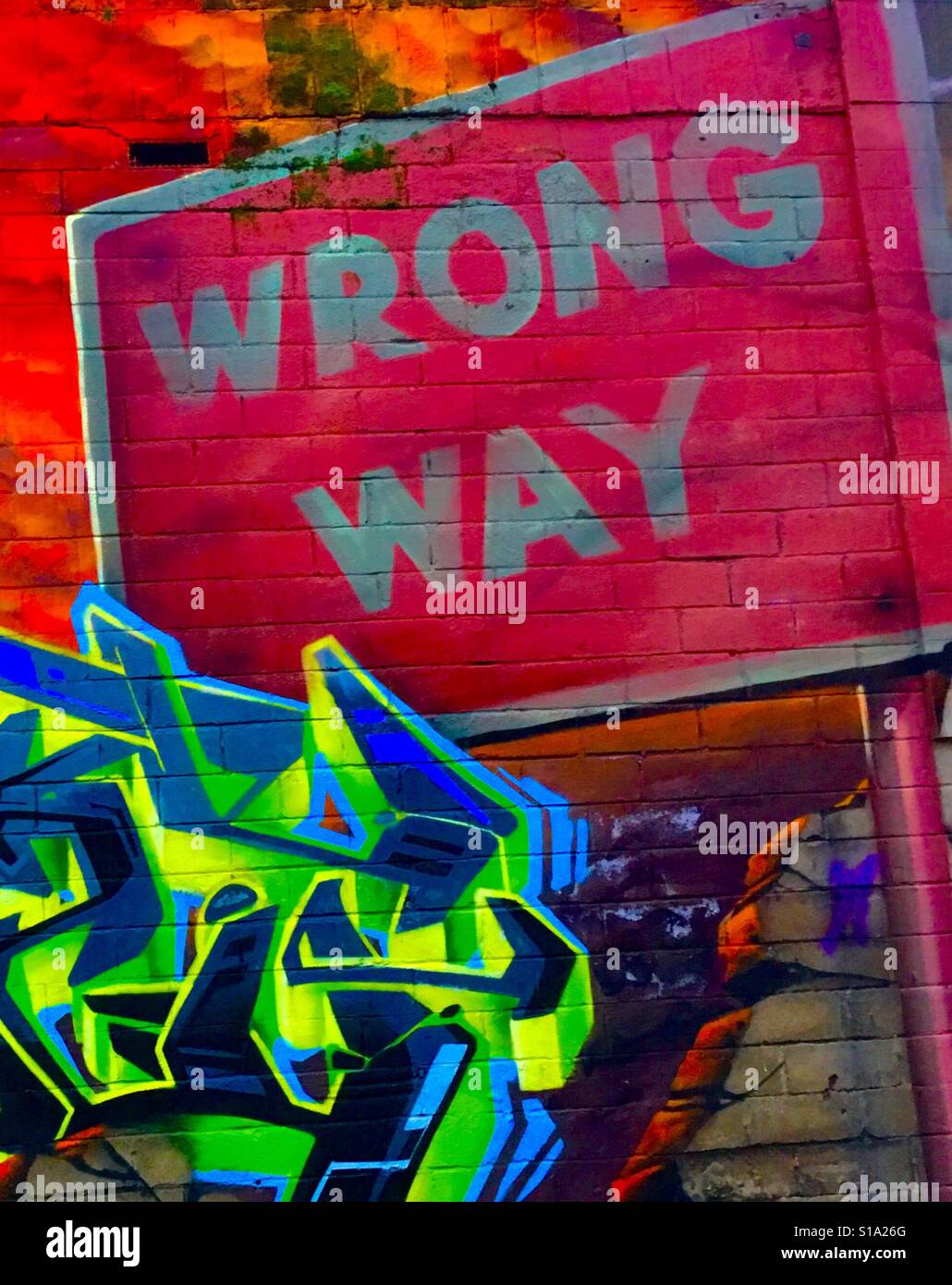 Wrong Way Sign Street Art Tooting, London Stock Photo - Alamy