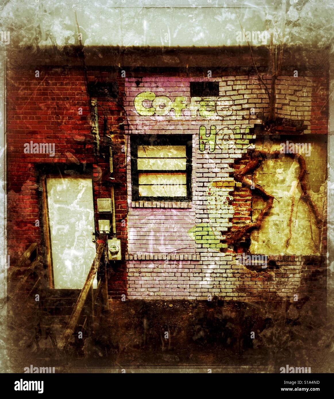 Back of coffee Shop in old building Stock Photo - Alamy