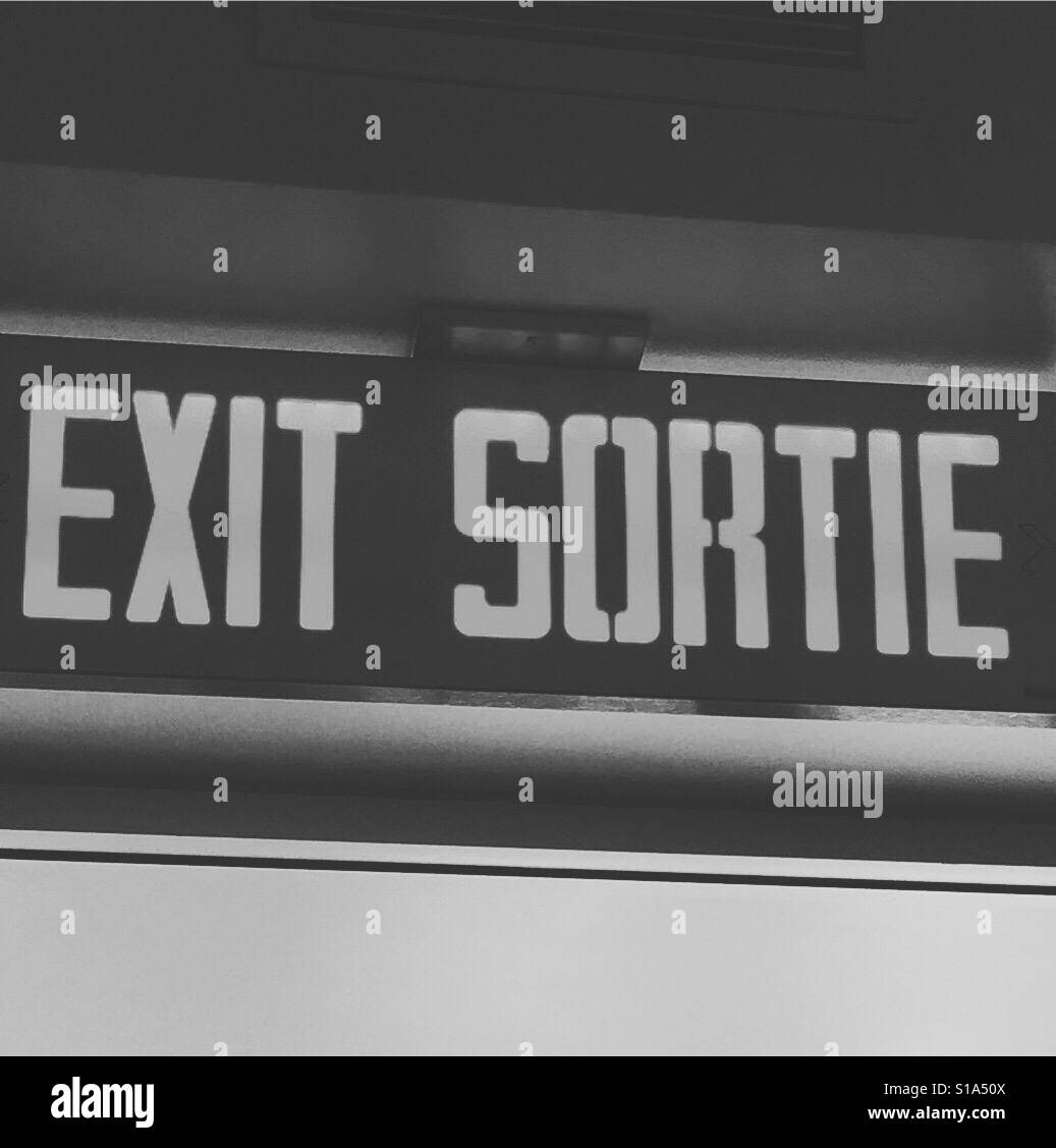 Emergency exit signage Black and White Stock Photos & Images - Alamy