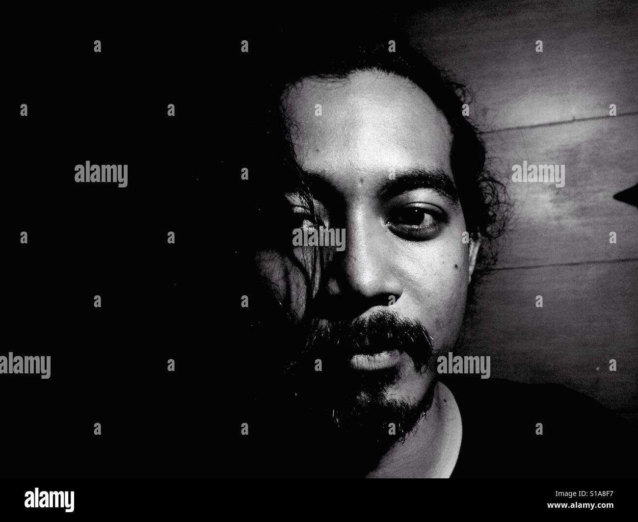 Asean Man with Long Hair and Mustache Stock Photo - Alamy