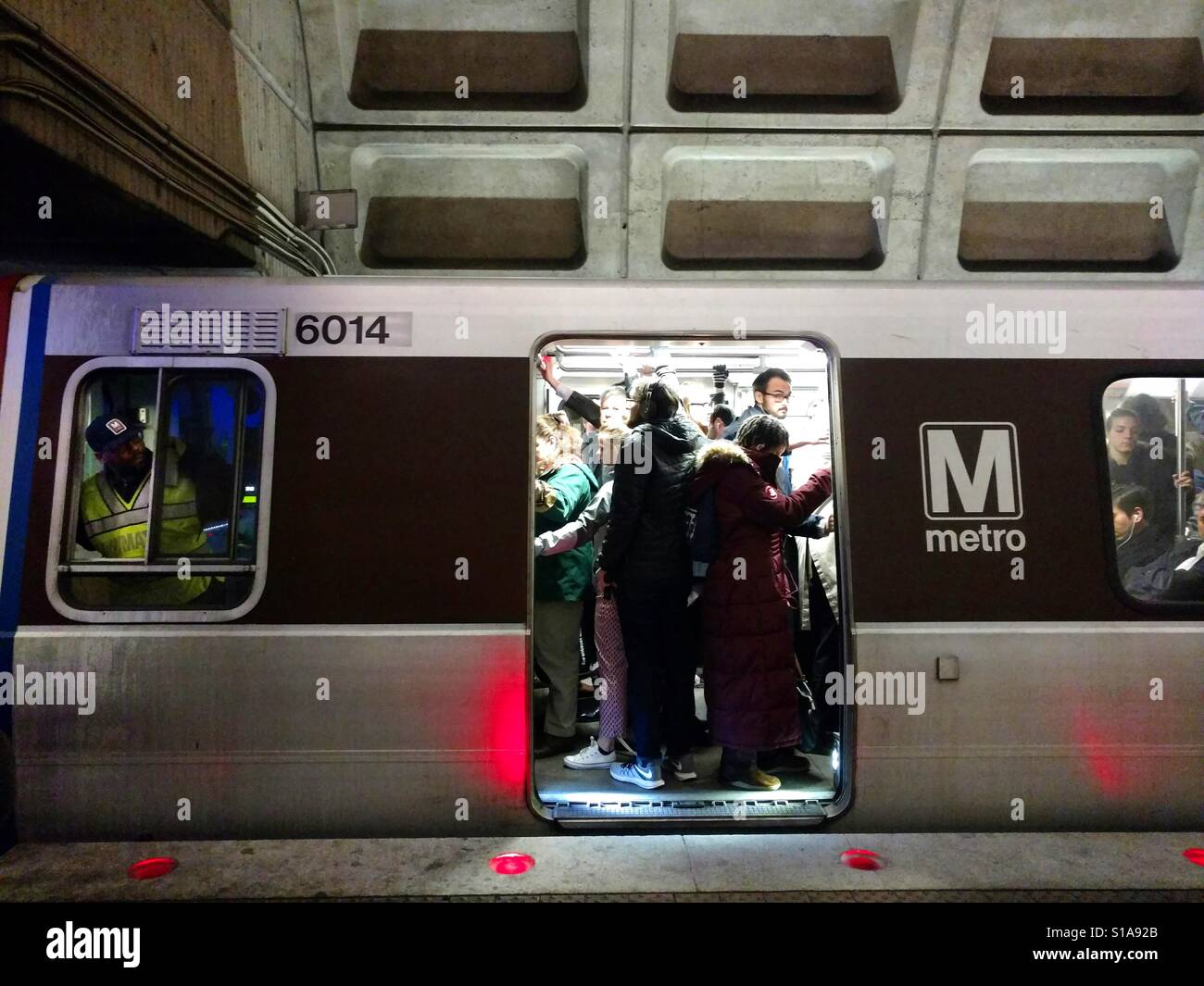 Crowded Metro subway commute, Washington, D.C., Dec. 6, 2016 Stock ...